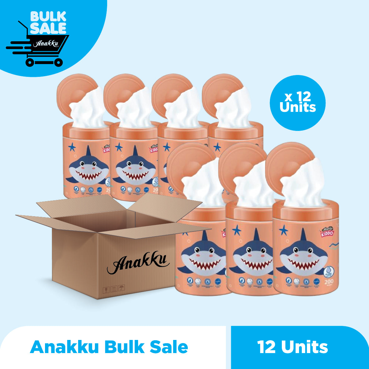 Bulk Sale - Anakku Kiddo Character Wipes Canister 200's WTC2005 x 12 ...